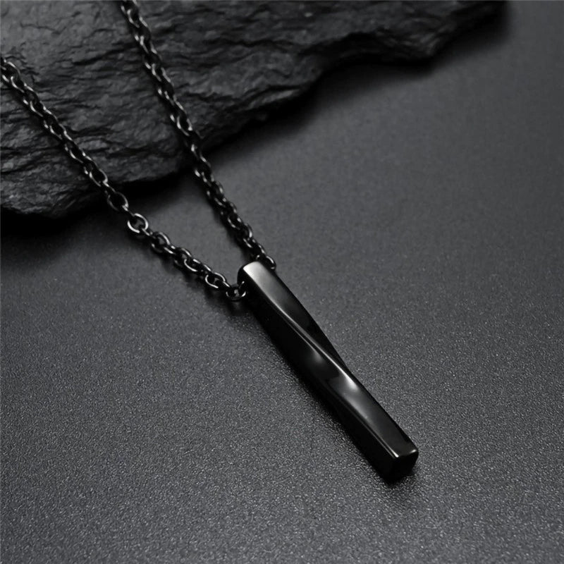 Spiral 3D Rectangle Pendant Unisex Stainless Steel Necklace (EGN063 ...